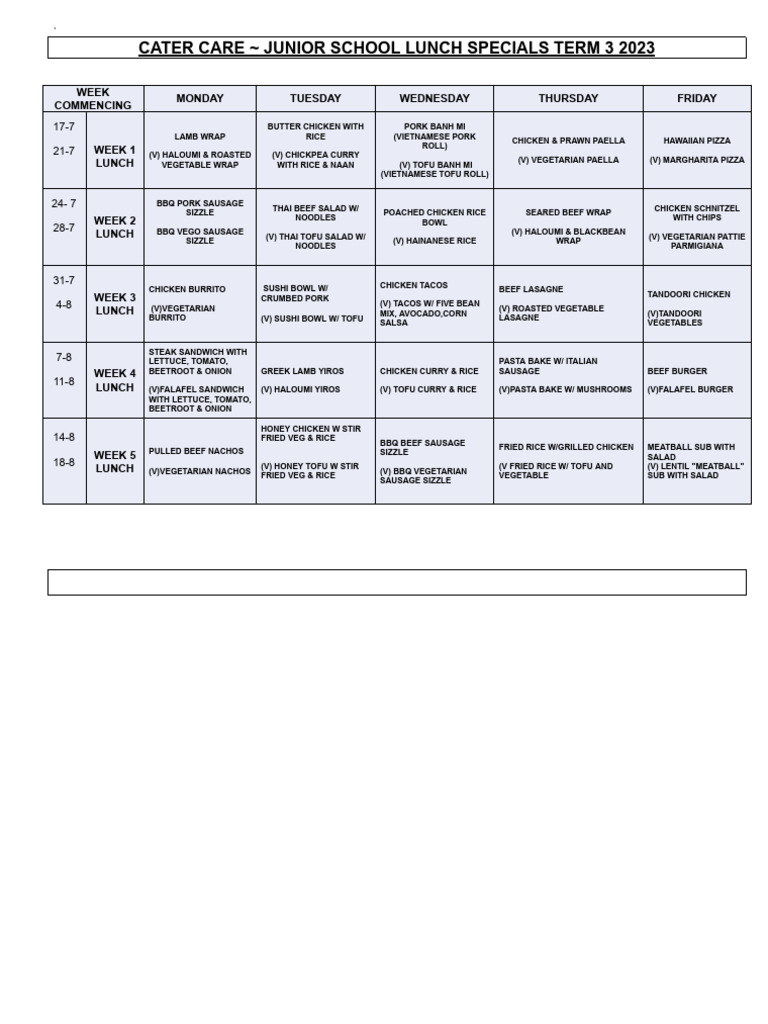 Revised Junior Lunch Menu | PDF | Hamburgers | Cuisine