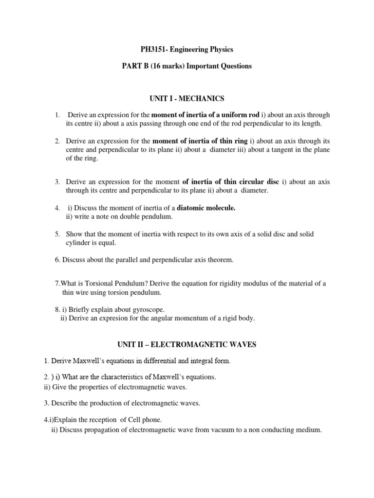 PART B 16 Marks Questions | PDF | Waves | Rotation Around A Fixed Axis