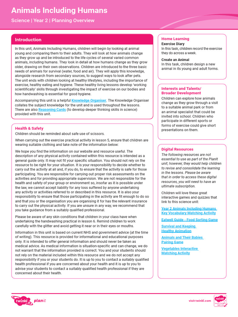 Year 2 Animals Including Humans Overview | PDF | Human | Life
