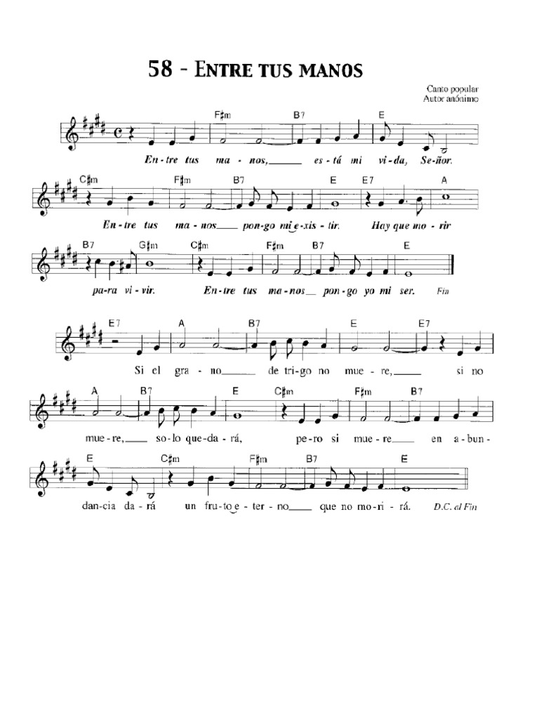 Entre Tus Manos Partitura | PDF
