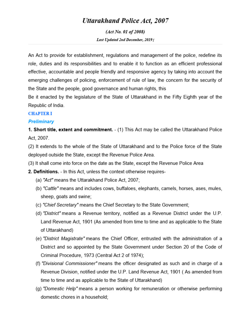 Uttarakhand Police Act Overview | PDF | Police | Crimes