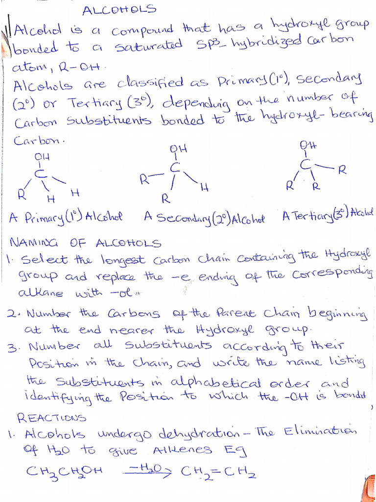 CHE 315 - Organic Chemistry Note (Alcohol) | PDF