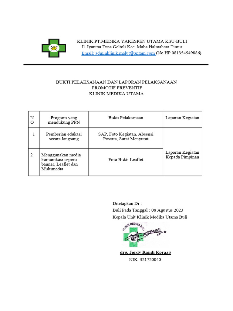 Bukti Pelaksanaan Dan Pencatatan Pelaporan | PDF