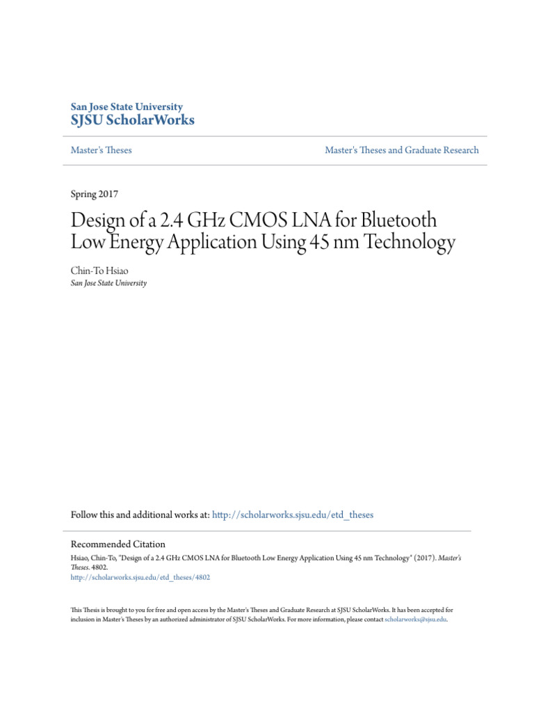 2.4 GHz CMOS LNA Design for BLE | PDF | Electrical Impedance ...