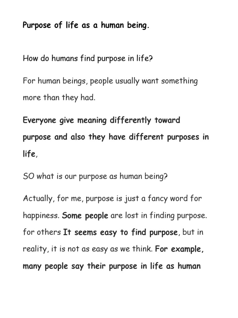 Purpose of life as a human being | PDF