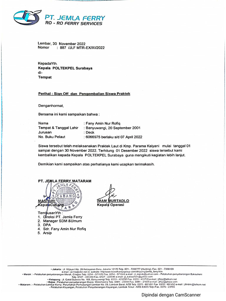 Surat Sign Off Dan Pengembalian Siswa Praktek | PDF