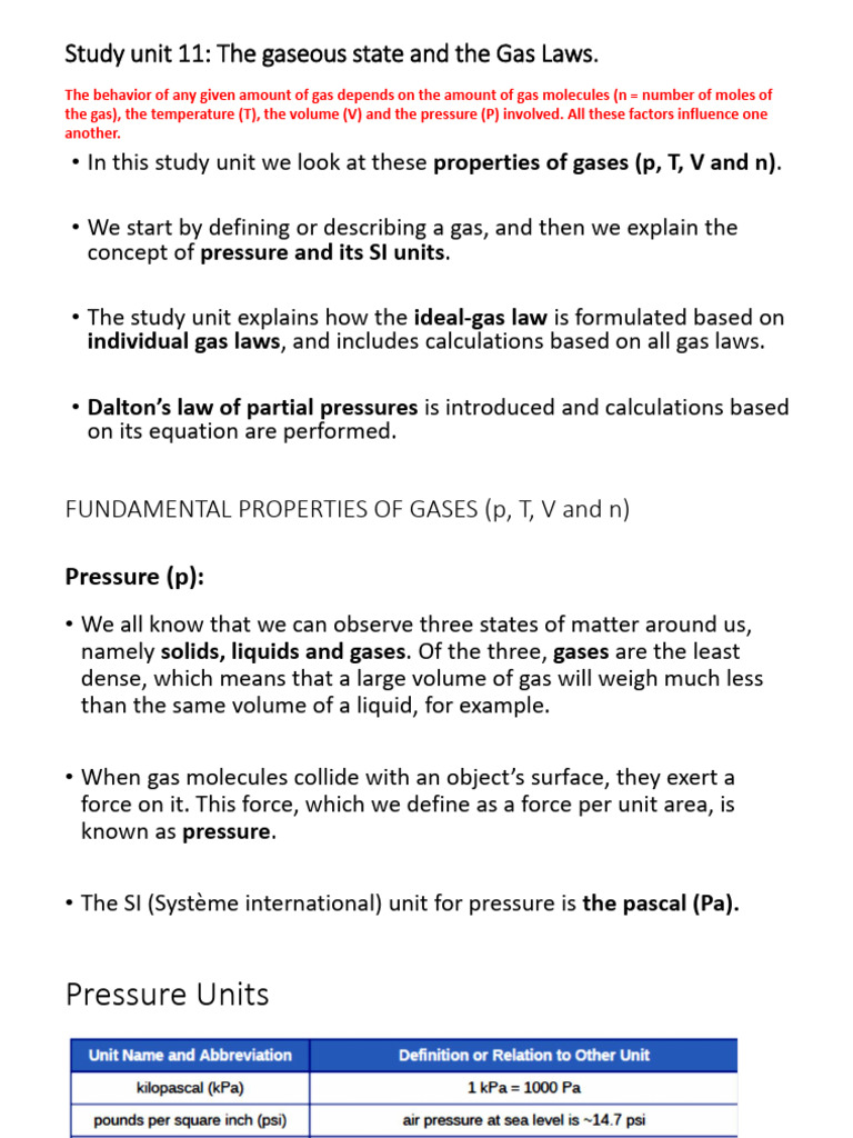 The Gaseous State and The Gas Laws | PDF | Gases | Pressure