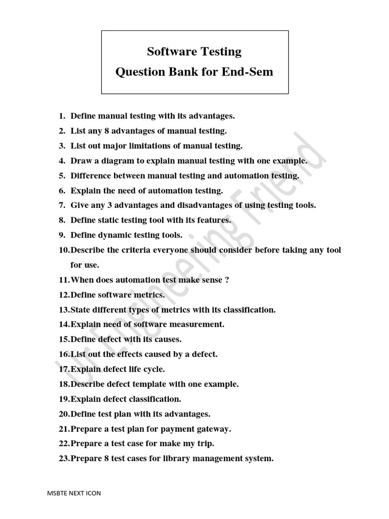 Software Testing Question Bank | PDF | Software Testing | Systems Science Software Testing Question Bank | PDF | Software Testing | Systems Science