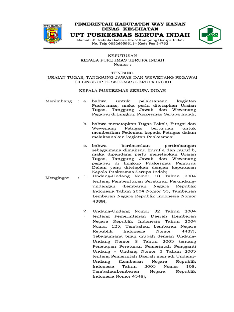 SK Uraian Tugas Tanggung Jawab Dan Wewenang Sesuai Struktur | PDF