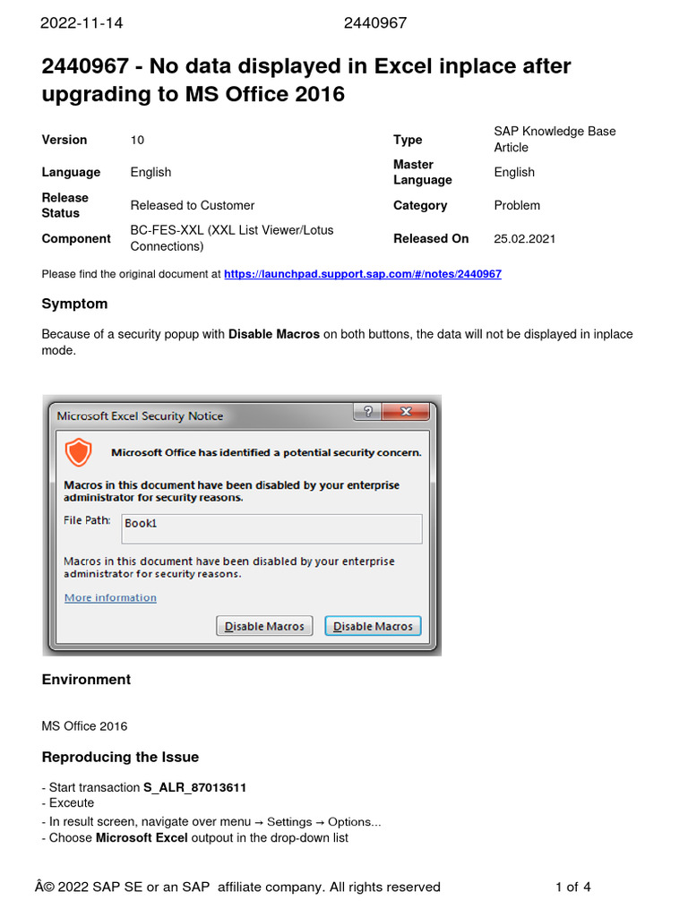 No Data Displayed in Excel Inplace After Upgrading To MS Office 2016 | PDF | Microsoft Excel ...