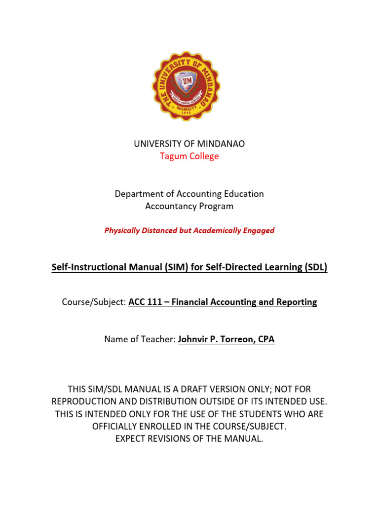 ACC 111 - Financial Accounting and Reporting | PDF | Bookkeeping | Accounting