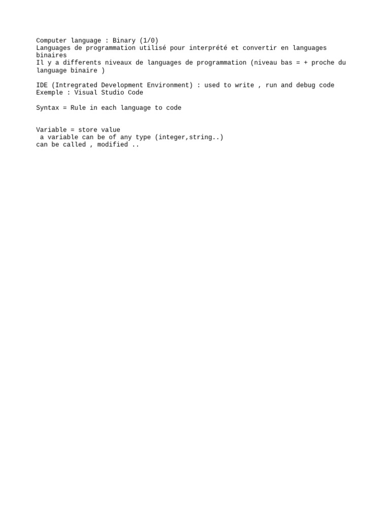 Freecodecamp Introduction A La Programmation Et Informatique Cours Note