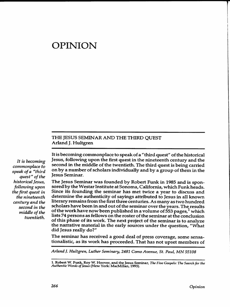 The Jesus Seminar and The Third Quest | PDF | Jesus | Gospel Of John