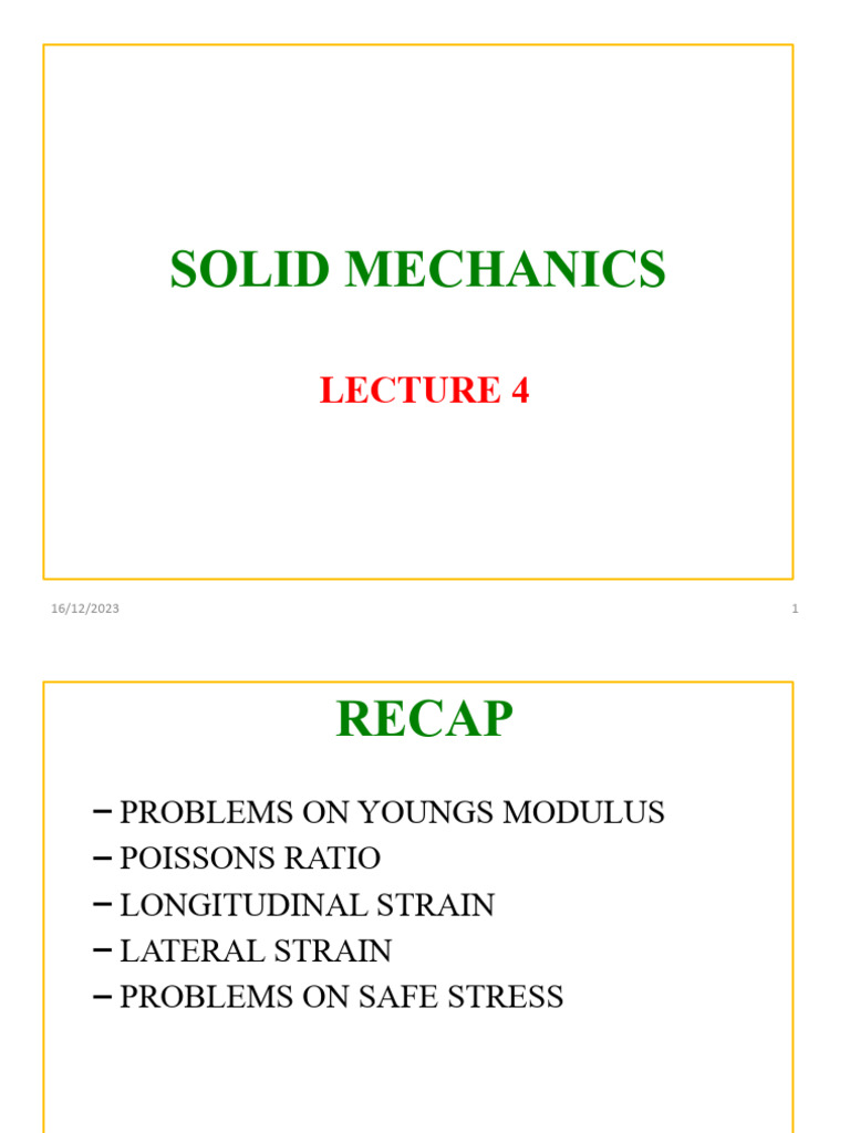 Lecture 4 Solid Mechanics | PDF | Young's Modulus | Elasticity (Physics)