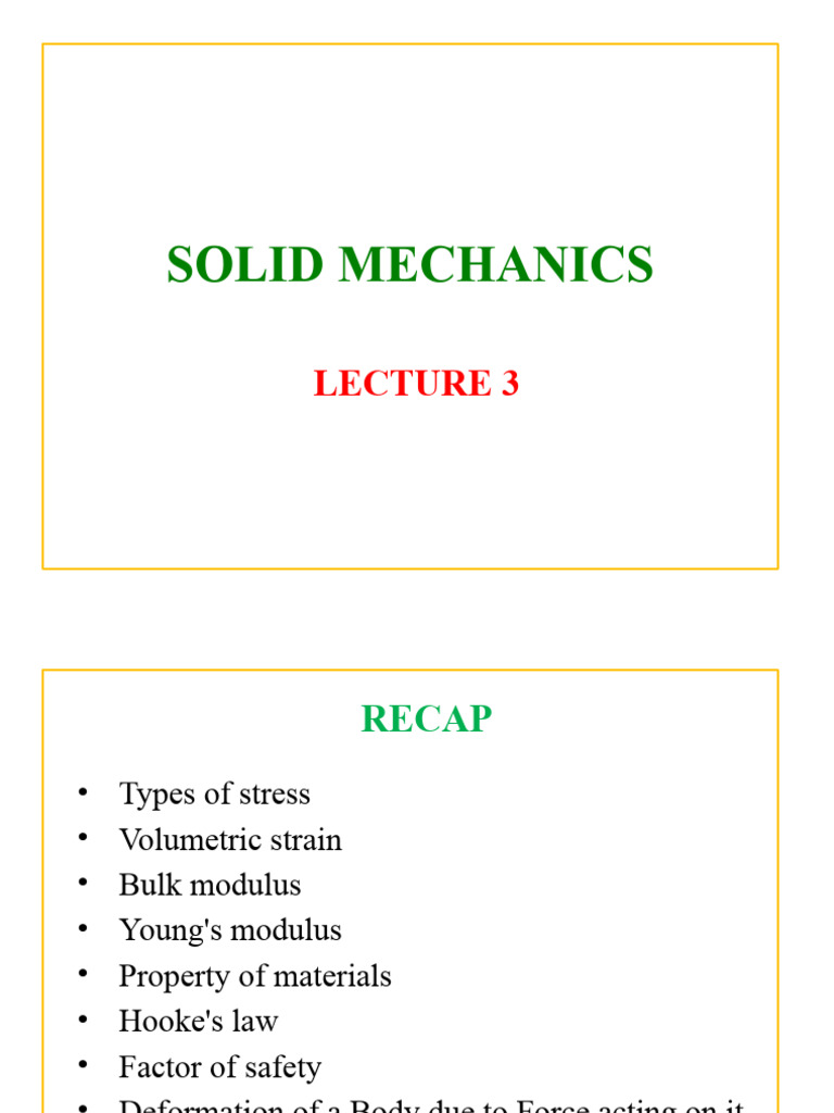 Lecture 3 Solid Mechanics | PDF | Stress (Mechanics) | Young's Modulus