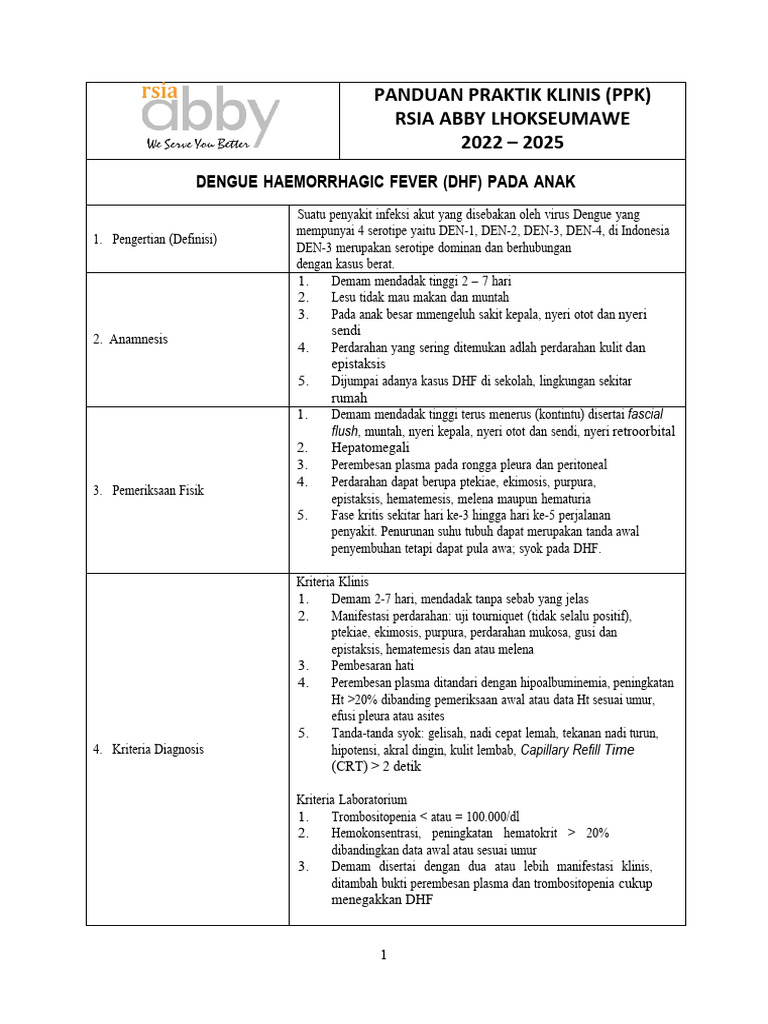 Panduan DHF pada Anak 2022-2025 | PDF