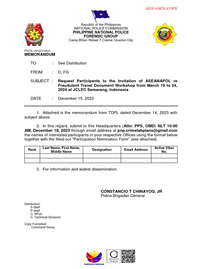 Memorandum: Philippine National Police Forensic Group | PDF