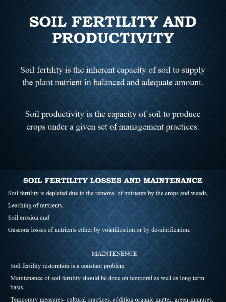 Soil Fertility and Productivity Overview | PDF | Plant Nutrition | Soil