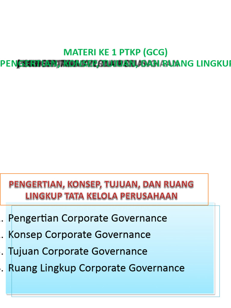 New Pertemuan Ke 1. Pengertian, Konsep, Tujuan, Dan Ruang GCG | PDF