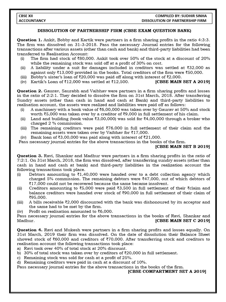 Dissolution Questions | PDF | Book Value | Balance Sheet