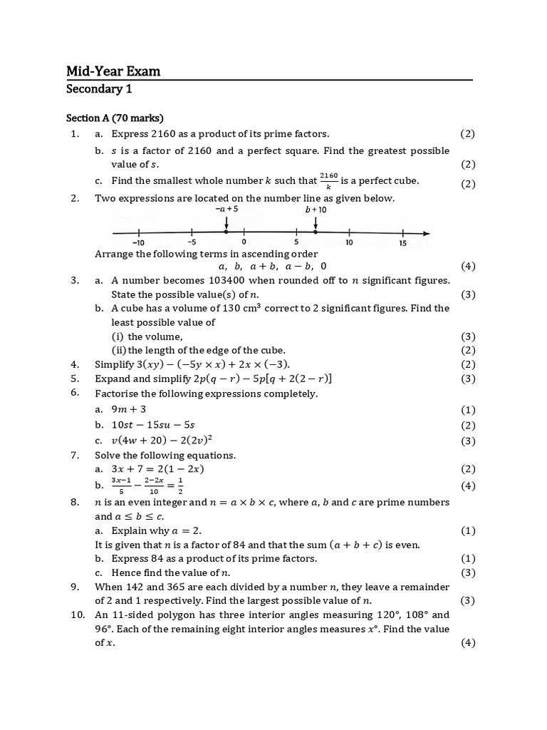 Secondary 1 Mid-Year Exam | PDF | Angle | Mathematics