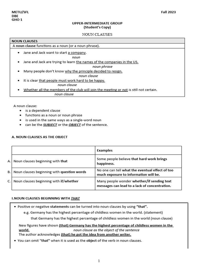 Gho 1 Noun Clauses SS | PDF | Clause | Criminology