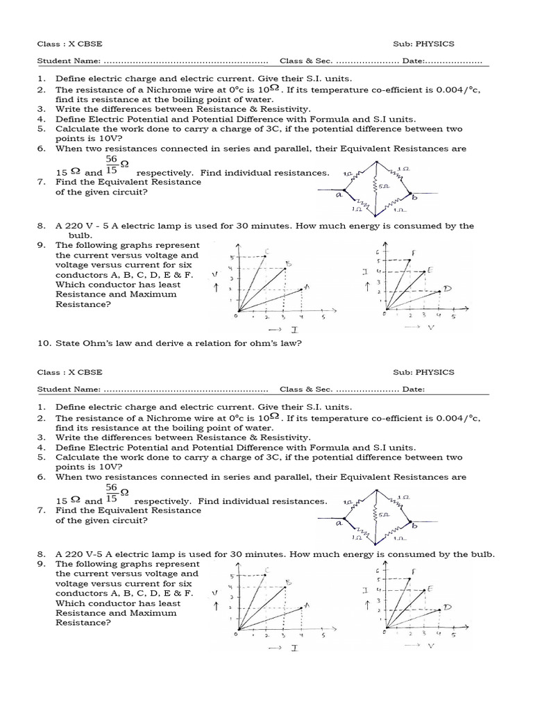 Physics 10 - SLIP TEST | PDF | Electrical Resistance And Conductance ...