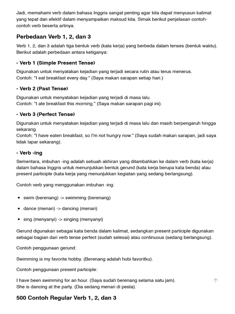 Pemahaman Verb 1, 2, dan 3 dalam Bahasa Inggris | PDF