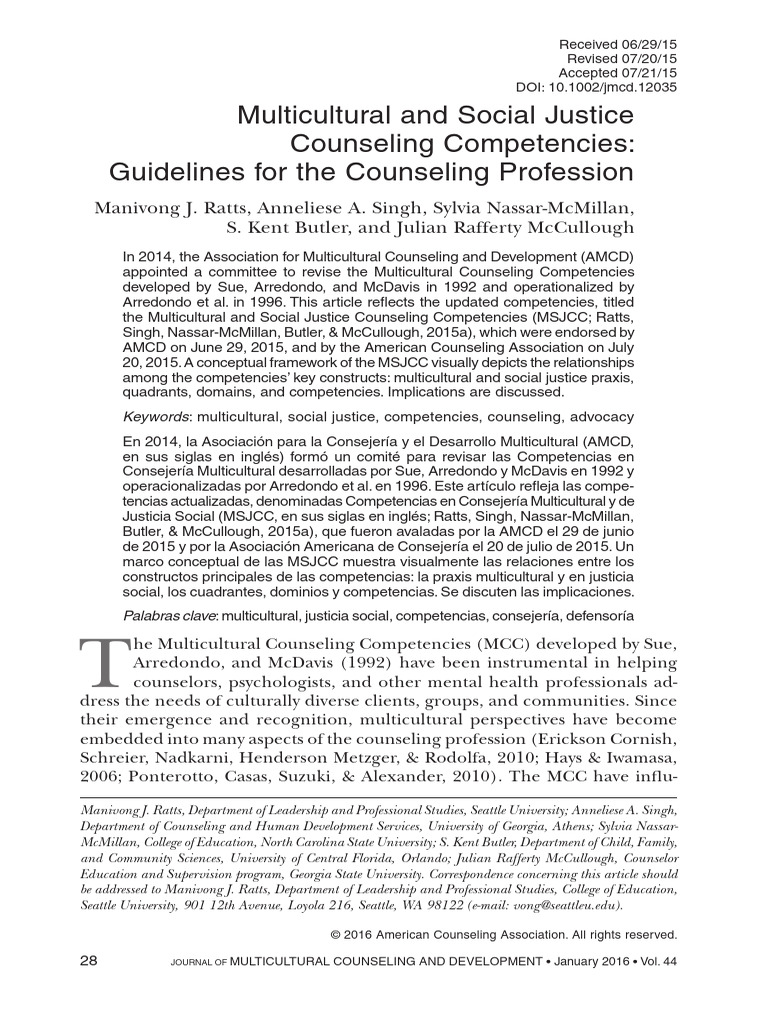Multicultural and Social Justice Counseling Competencies Guidelines For ...