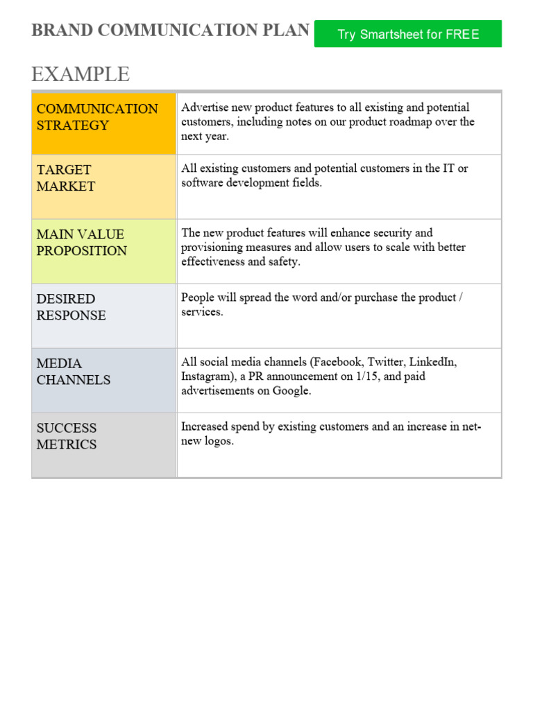 IC Brand Communication Plan Example 11225 - WORD | PDF