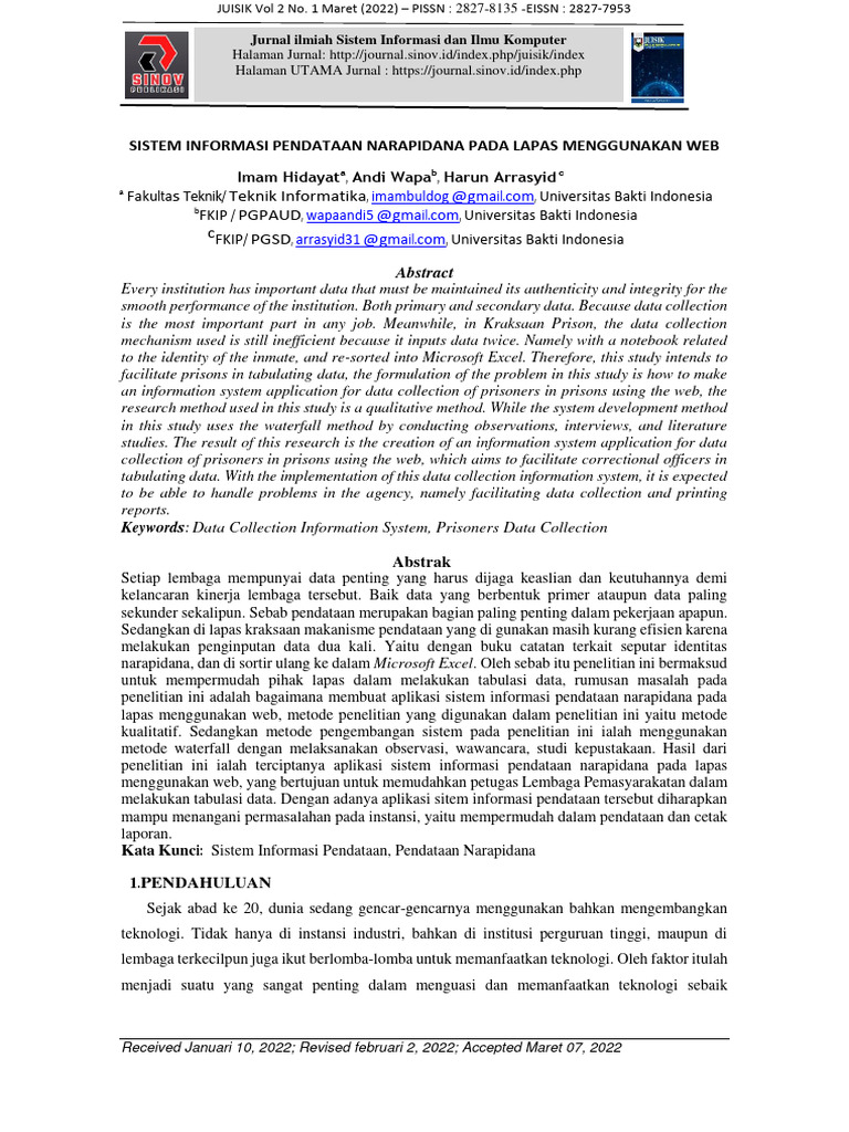 01-11 Sistem Informasi Pendataan Narapidana Pada Lapas Menggunakan Web | PDF | Information ...