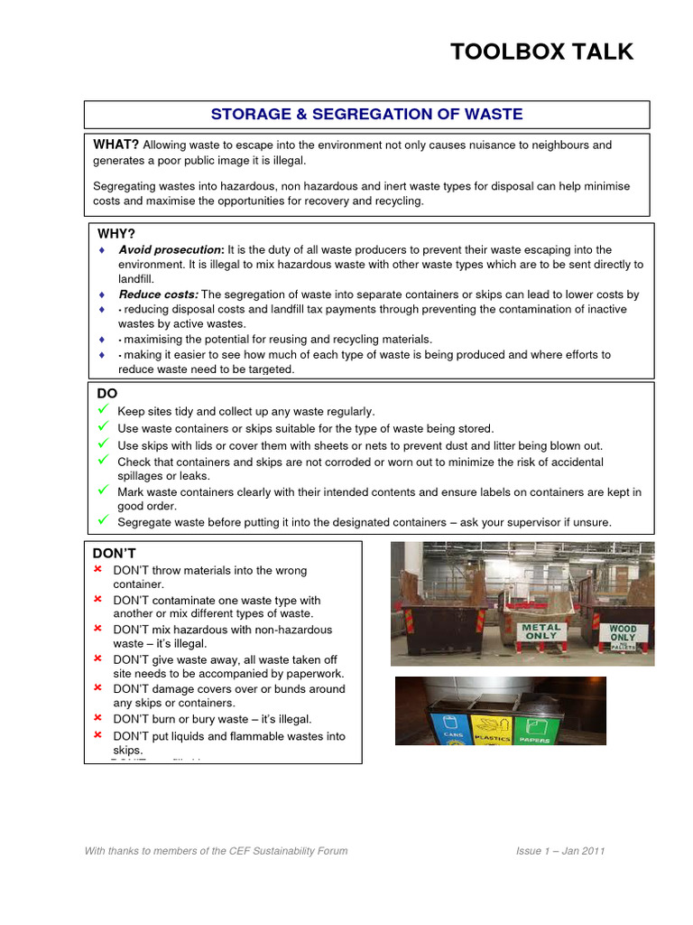 Toolbox Talk: Storage & Segregation of Waste | PDF | Waste | Waste Management
