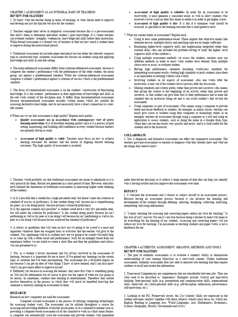 Assessment In Teaching And Learning Pdf Educational Assessment