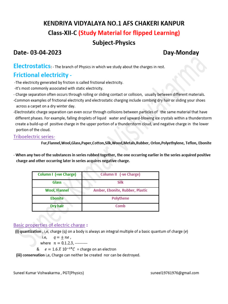 1.electric Charge | PDF | Electric Charge | Electrostatics