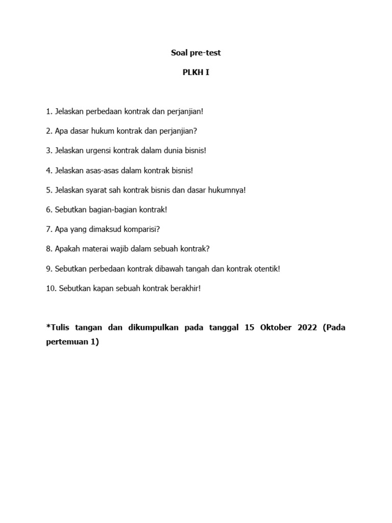 Soal Pre-Test PLKH I | PDF | Bisnis