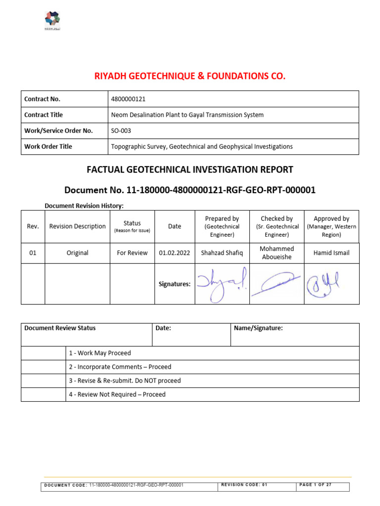 11-180000-4800000121-RGF-GEO-RPT-000001-01 SO-003 Factual GI Report | PDF | Earth Sciences | Geology