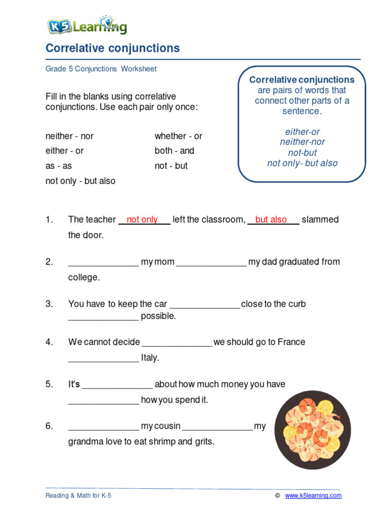 Grade 5 Correlative Conjunctions A | PDF
