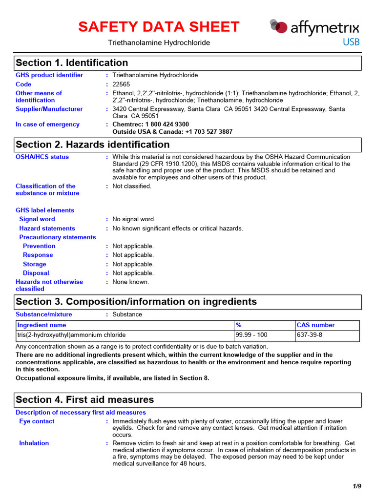 Safety Data Sheet: Section 1. Identification | PDF | Waste | Dangerous Goods