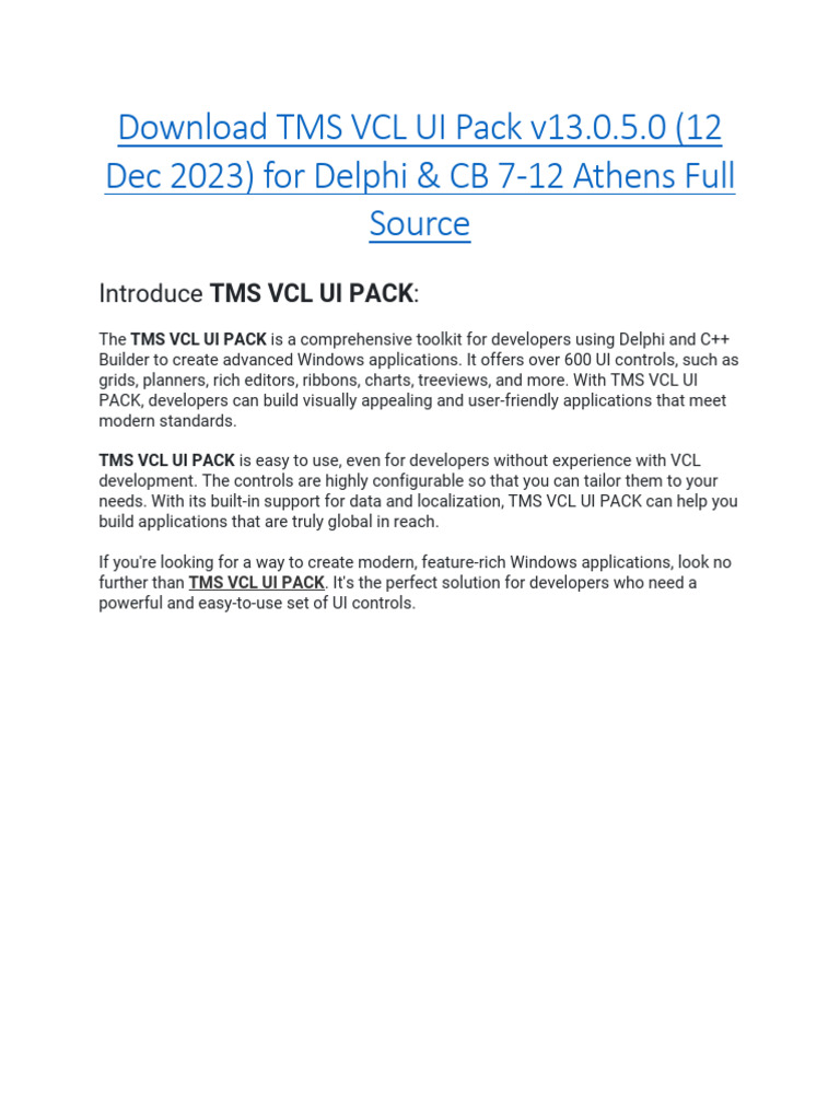Tms Vcl Ui Pack V13 Pdf User Interface Computer Engineering