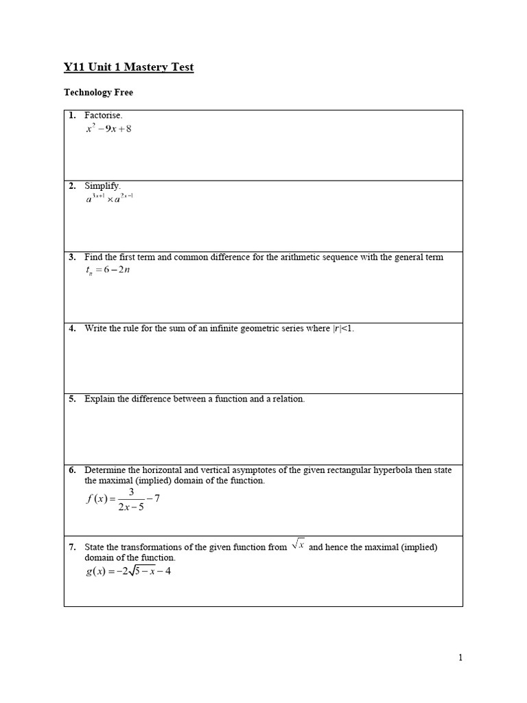 Unit 1 Tech Free Mastery Test | PDF | Teaching Methods & Materials