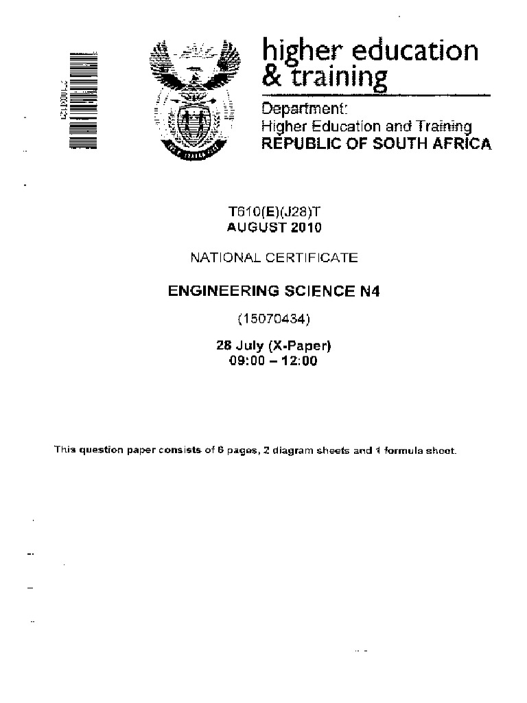 Engineering Science n4 aug2010QP | PDF