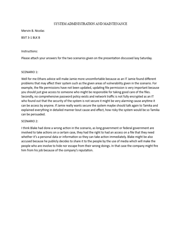 System Administration and Maintenance - Mervin B. Nicolas | PDF