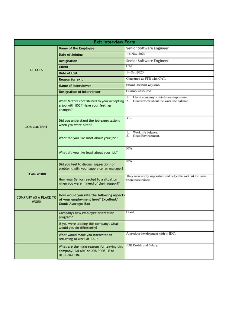 Exit Form - IDC | PDF | Employment | Economies
