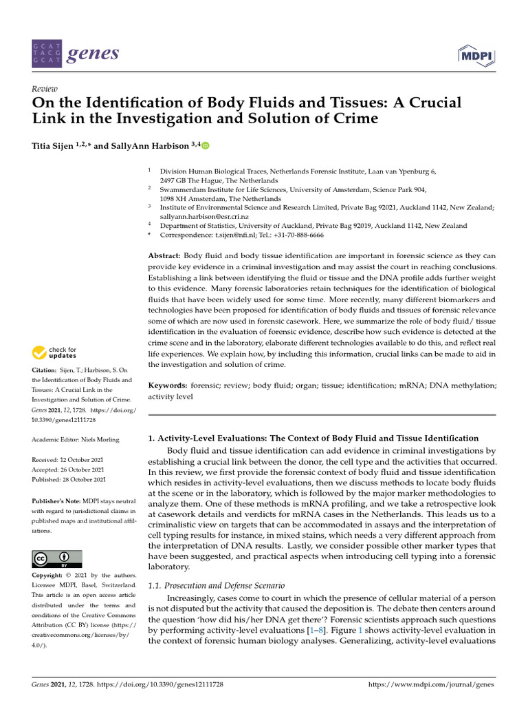 On The Identification of Body Fluids and Tissues A Crucial Link in The ...