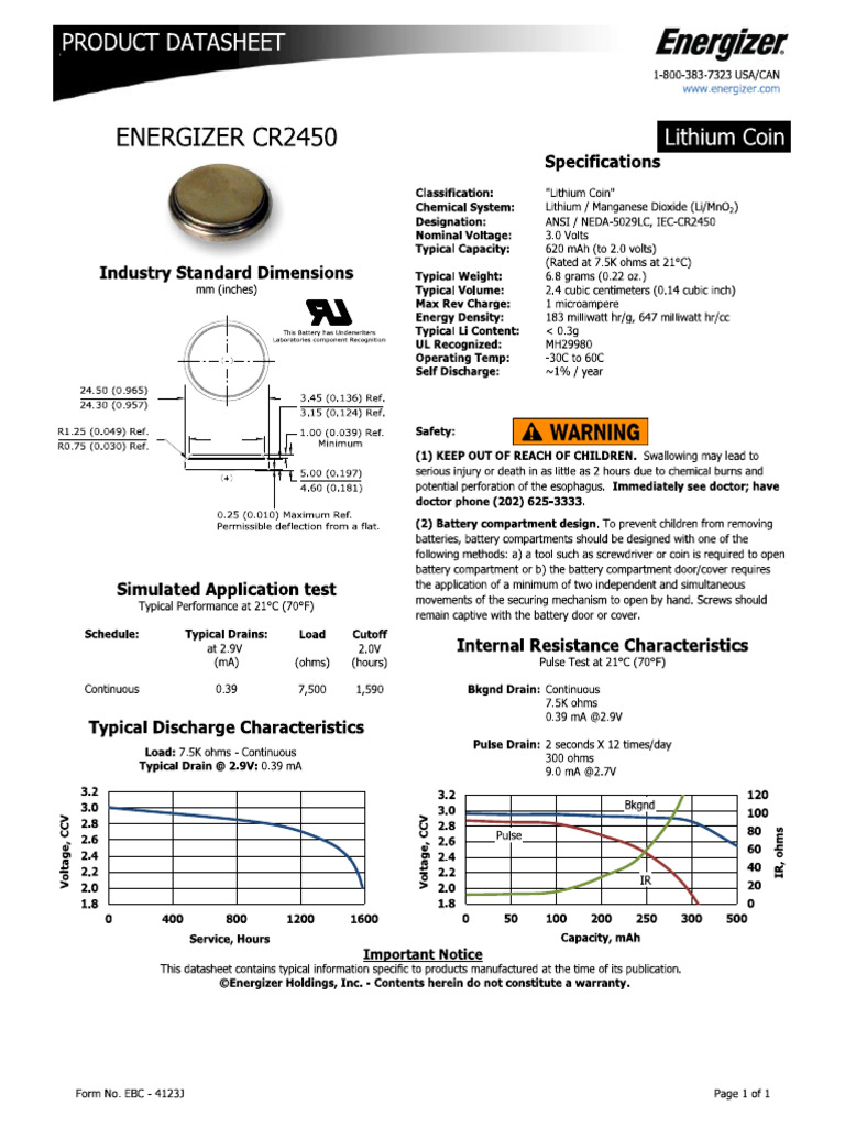Battery cr2450 | PDF