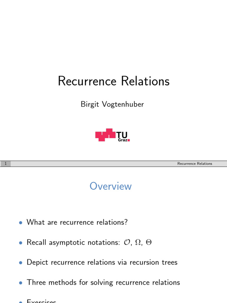 Recurrence Relations Handouts | PDF | Recurrence Relation | Theory Of Computation
