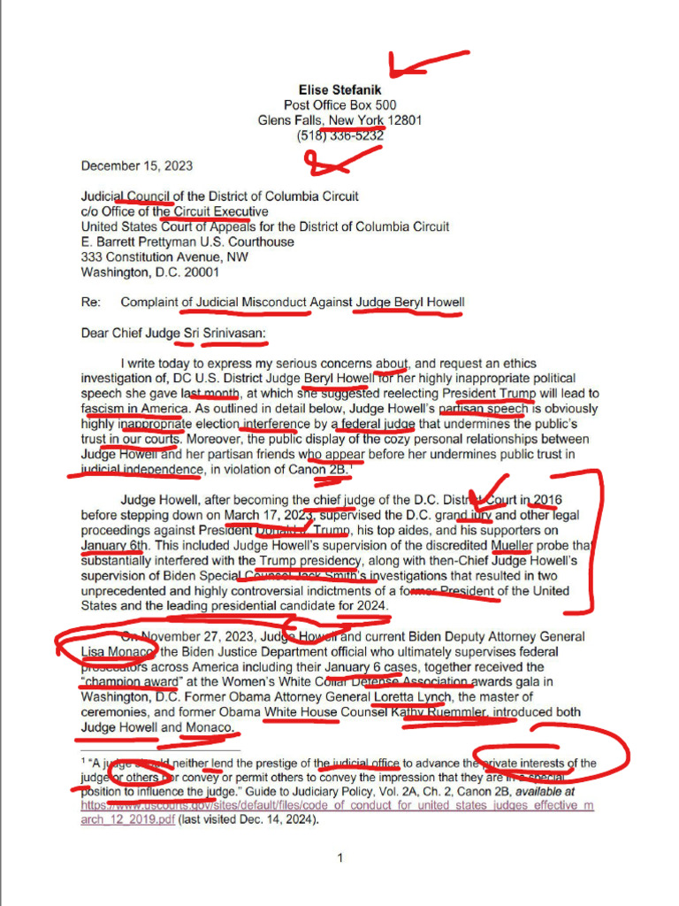 Stefanik Judicial Complaint Re Judge Beryl Howell | PDF