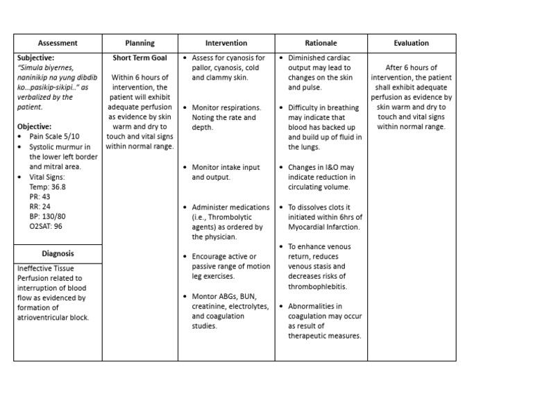 Ineffective Tissue Perfusion Nursing Care Plan | PDF | Heart | Angiology