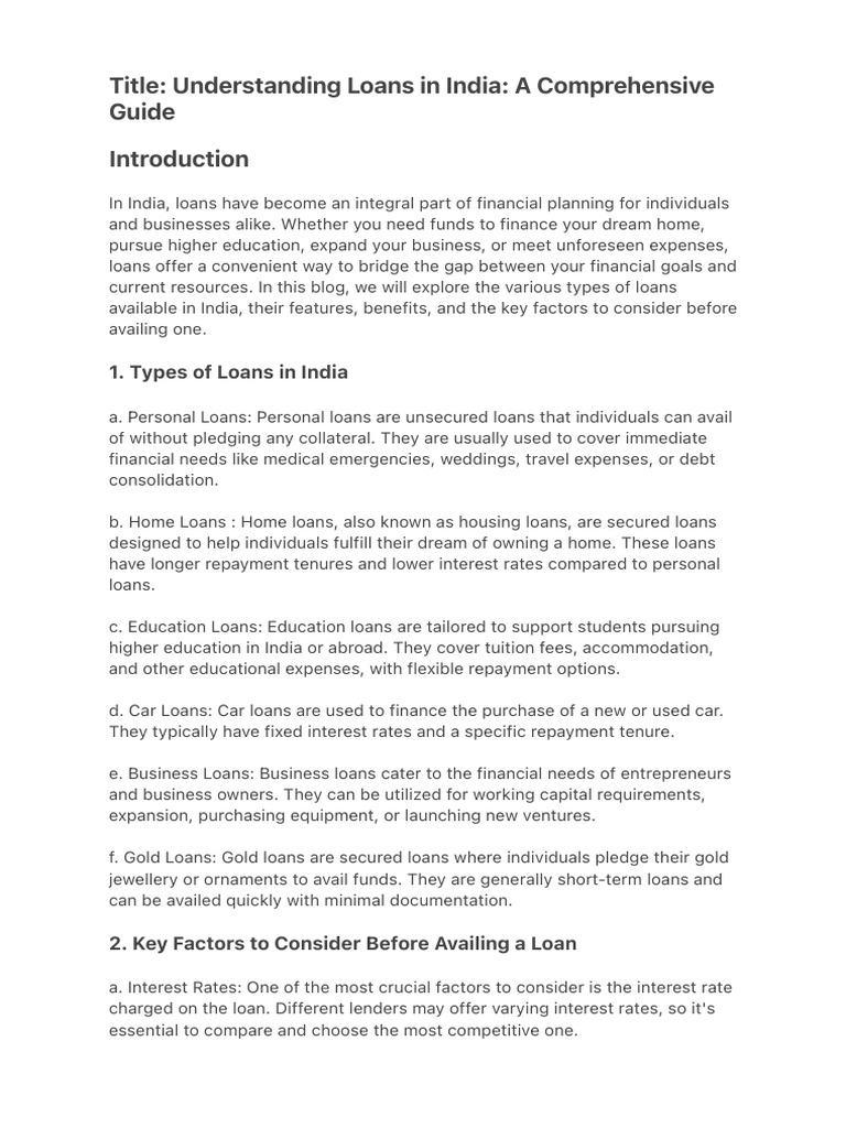 Understanding Loans in India | PDF | Loans | Interest
