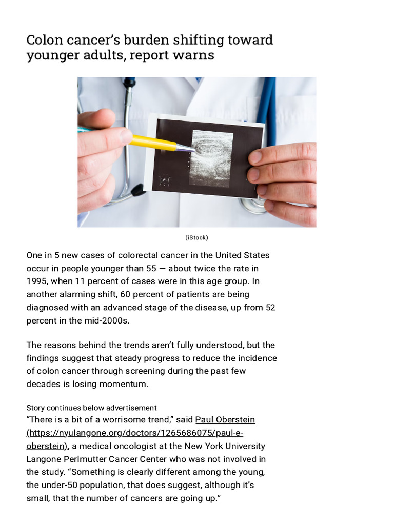 More Colon Cancer Cases Found in Younger People, New Report Show | PDF ...